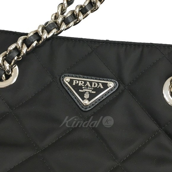 Prada | Bags | Prada Quilted Nylon Chain Tote Bag Black Silver | Poshmark